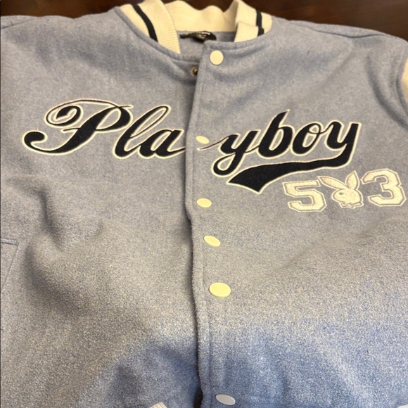 PLAYBOY | Jackets & Coats | Playboy Light Blue Letterman Jacket | Poshmark
